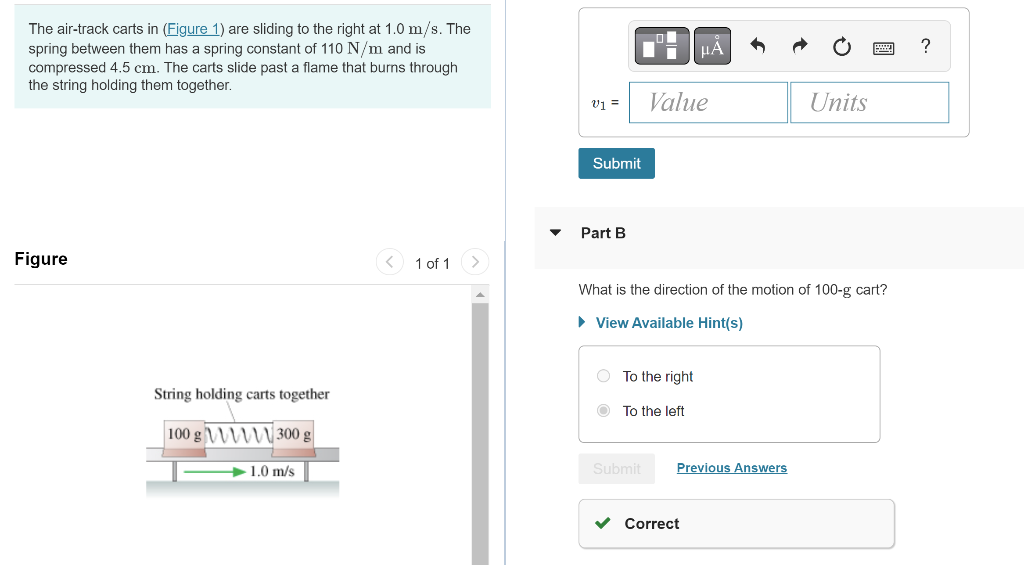 Solved The air-track carts in are sliding to the right at | Chegg.com