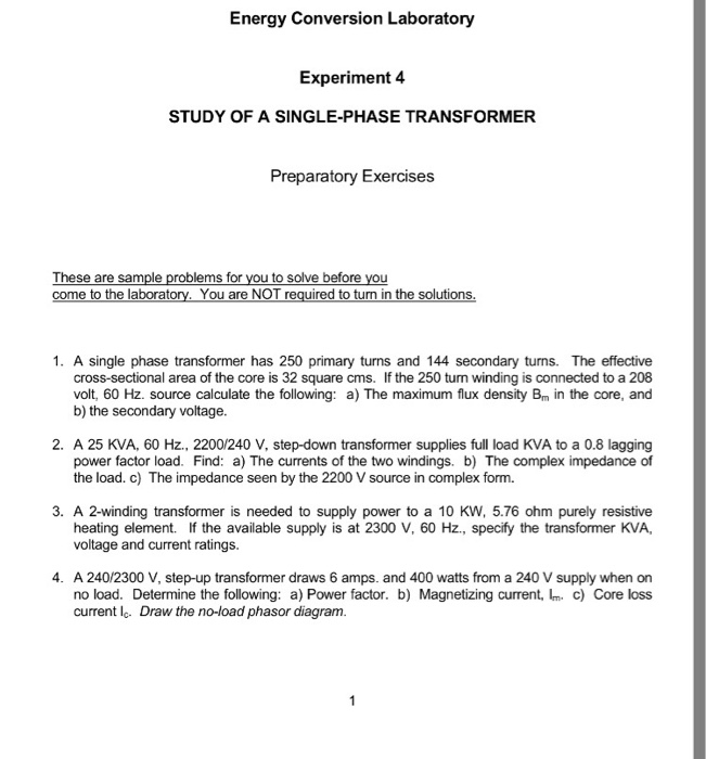 Solved Energy Conversion Laboratory Experiment 4 STUDY OF A | Chegg.com