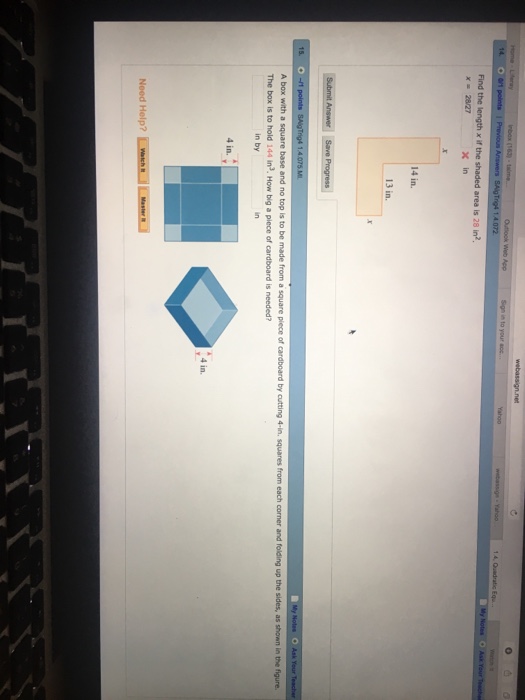 Solved Find the length x if the shaded area is 28 in X in 14 | Chegg.com