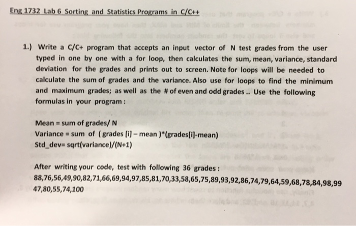 Solved Write A Cc Program That Accepts An Input Vector Of