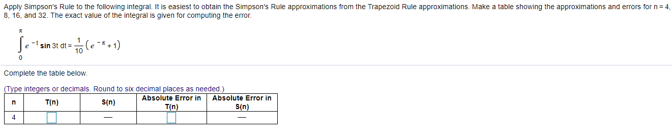 Solved Apply Simpson's Rule to the following integral. It is | Chegg.com