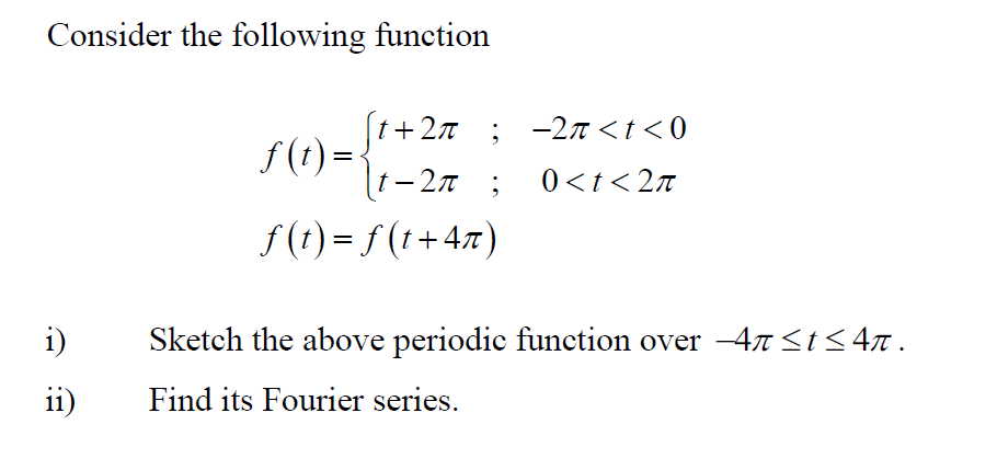 Solved Consider the following function f(t)={t+2πt−2π;−2π | Chegg.com