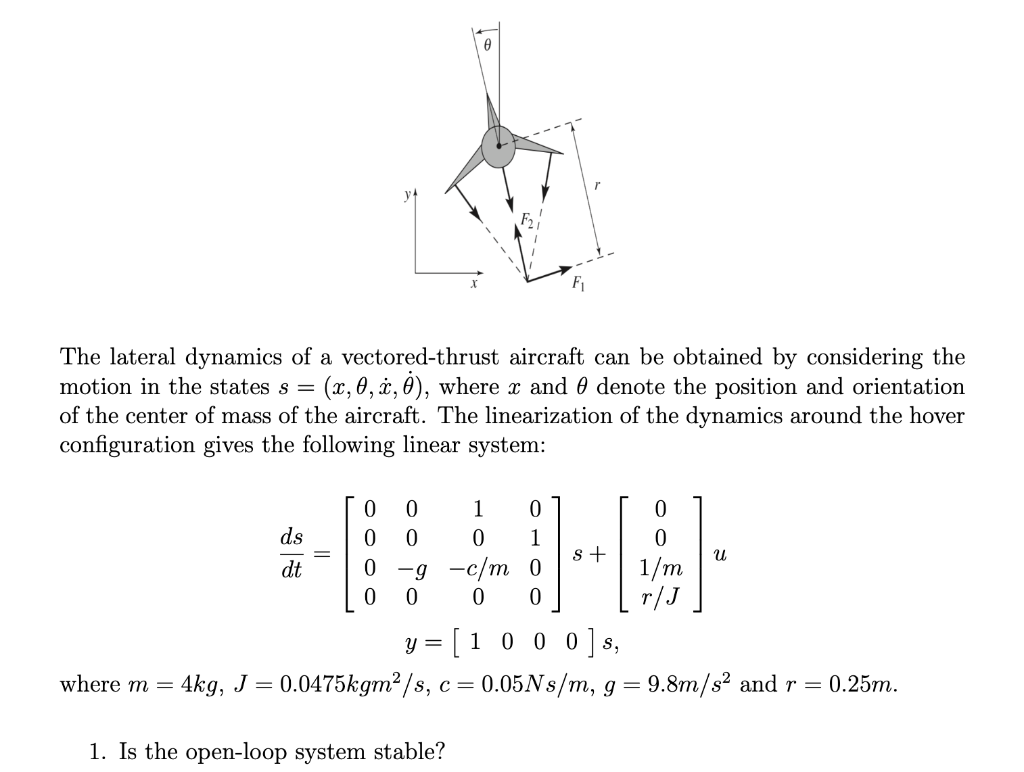 Solved Fy The lateral dynamics of a vectored-thrust aircraft | Chegg.com