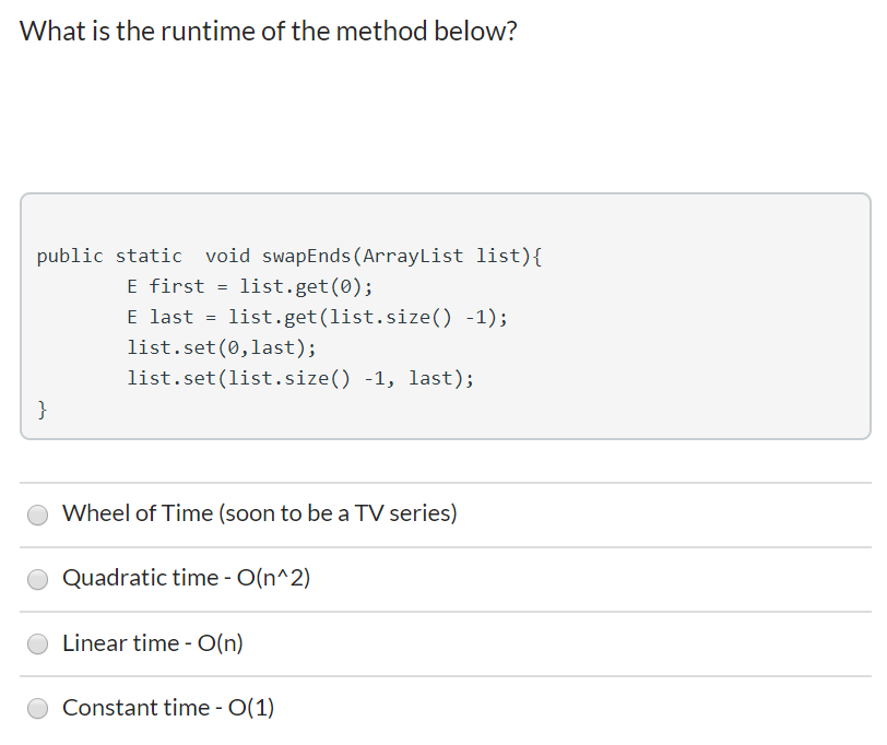 Solved What is the runtime of the method below? public | Chegg.com