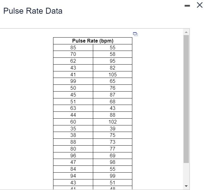 Solved Use the pulse rates in beats per minute (bpm) of a | Chegg.com