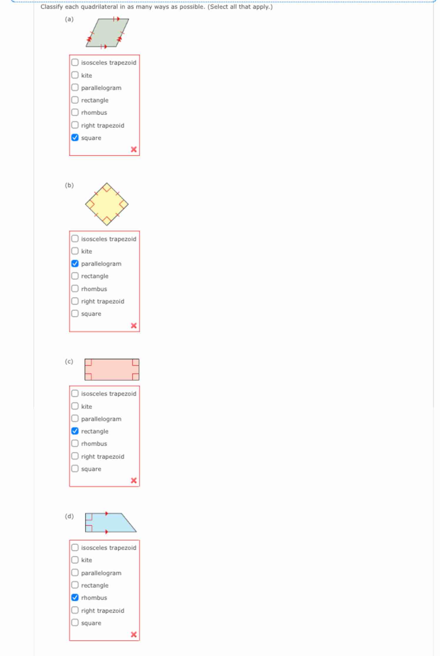 Solved Classify each quadrilateral in as many ways as | Chegg.com