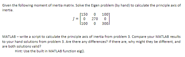 Solved Given the following moment of inertia matrix. Solve | Chegg.com