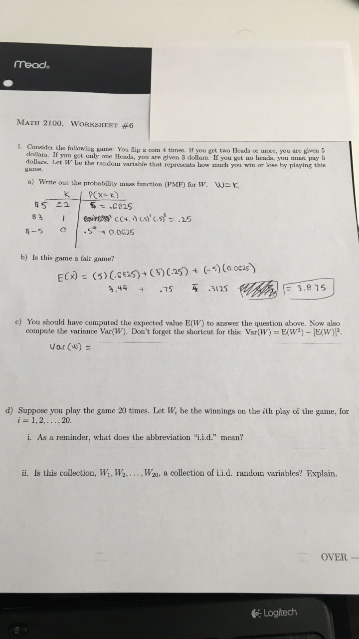 mead MATH 2100, WORKSHEET #6 1. Consider the | Chegg.com