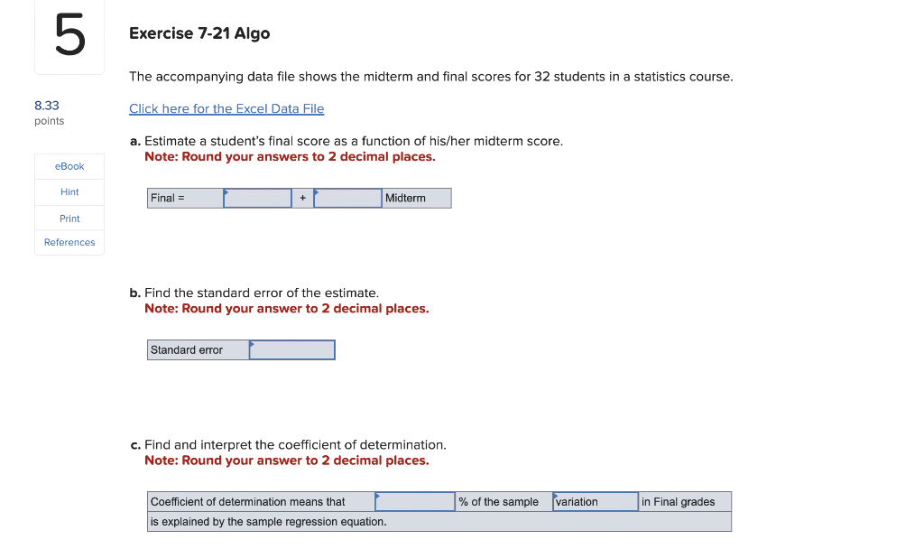 Solved The accompanying data file shows the midterm and | Chegg.com
