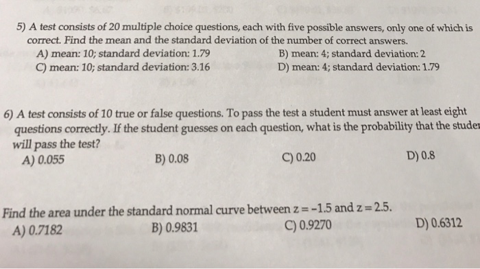 Solved 5 A Test Consists Of 20 Multiple Choice Questions