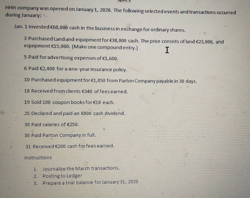Solved HHH company was opened on January 1, 2020. The | Chegg.com