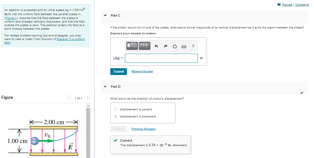 Solved Review Constants Part C An electron is projected with | Chegg.com