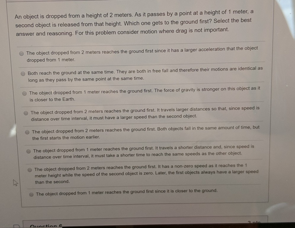 Solved An object is dropped from a height of 2 meters. As it | Chegg.com