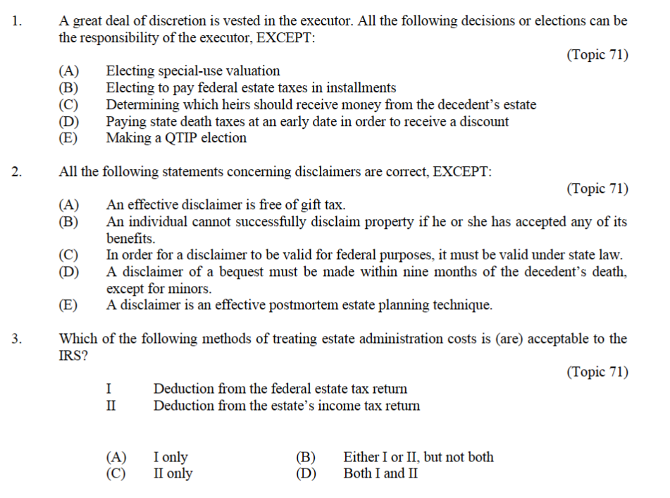 Solved A great deal of discretion is vested in the executor. | Chegg.com