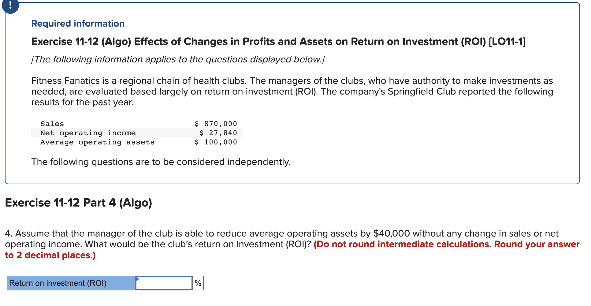 Solved Exercise 11-12 (Algo) Effects of Changes in Profits | Chegg.com