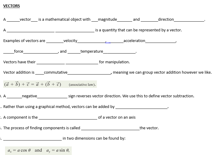 Solved VECTORS A vector is a mathematical object with | Chegg.com