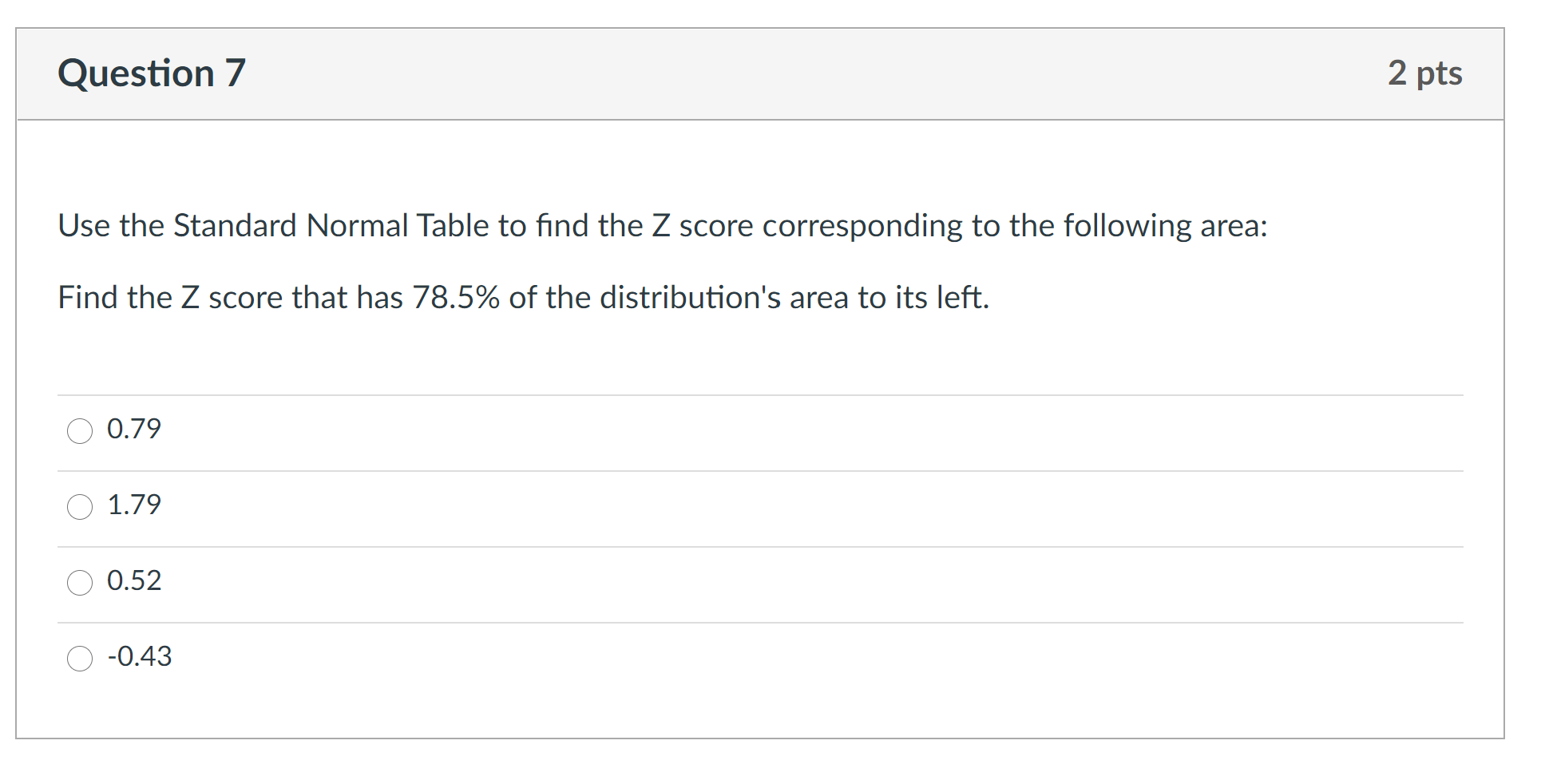 Solved Question 7 2 pts Use the Standard Normal Table to | Chegg.com