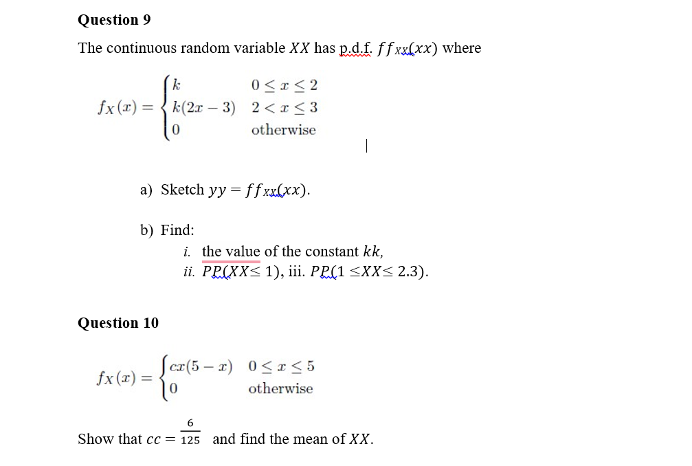Solved The continuous random variable XX has p.d.f. | Chegg.com