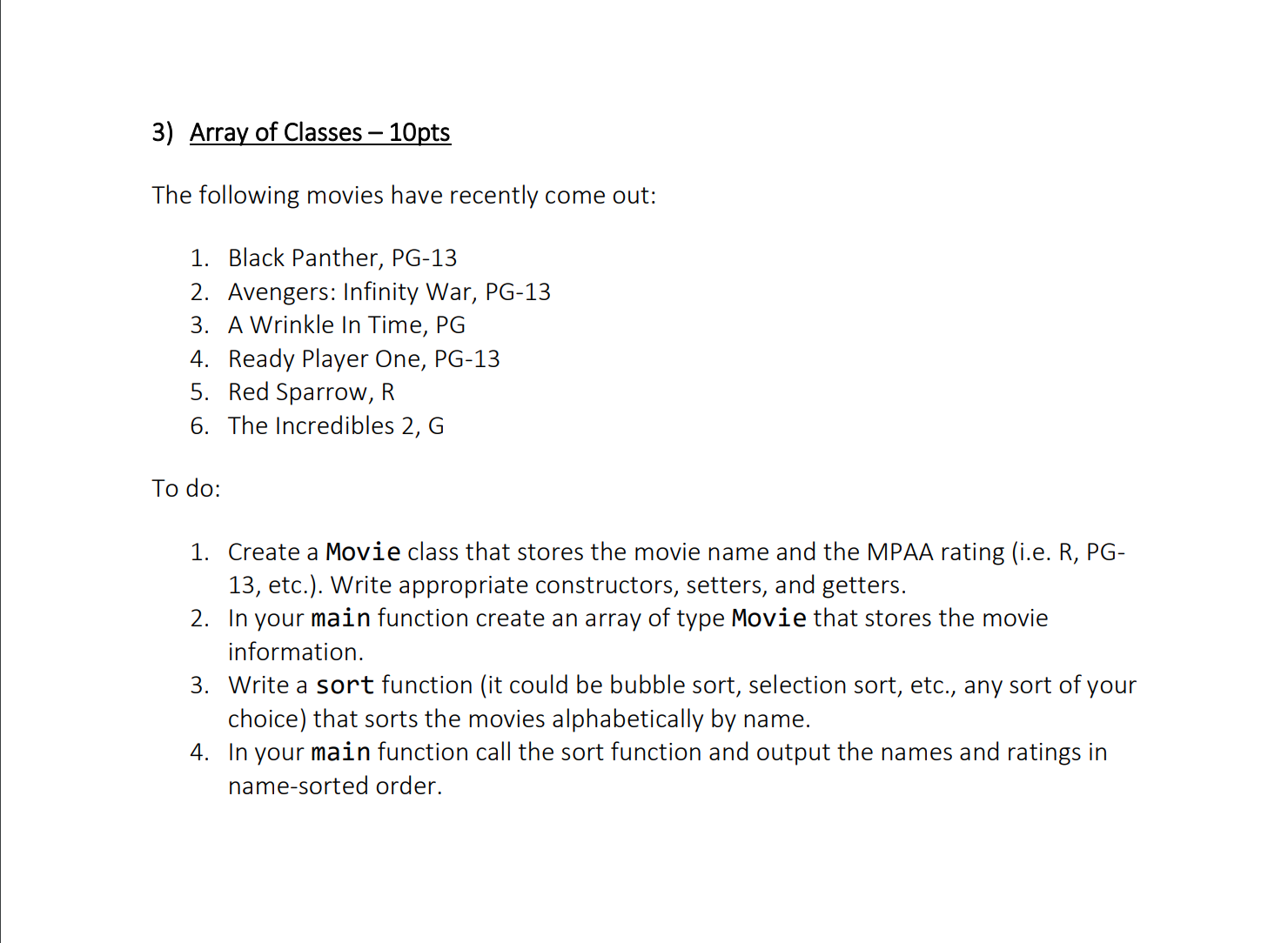 Solved Must be done in C++! Should use separate files for | Chegg.com