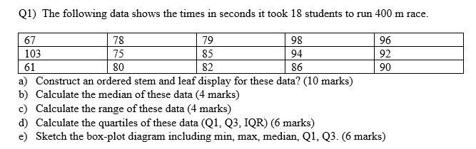 Solved Q1) The following data shows the times in seconds it | Chegg.com