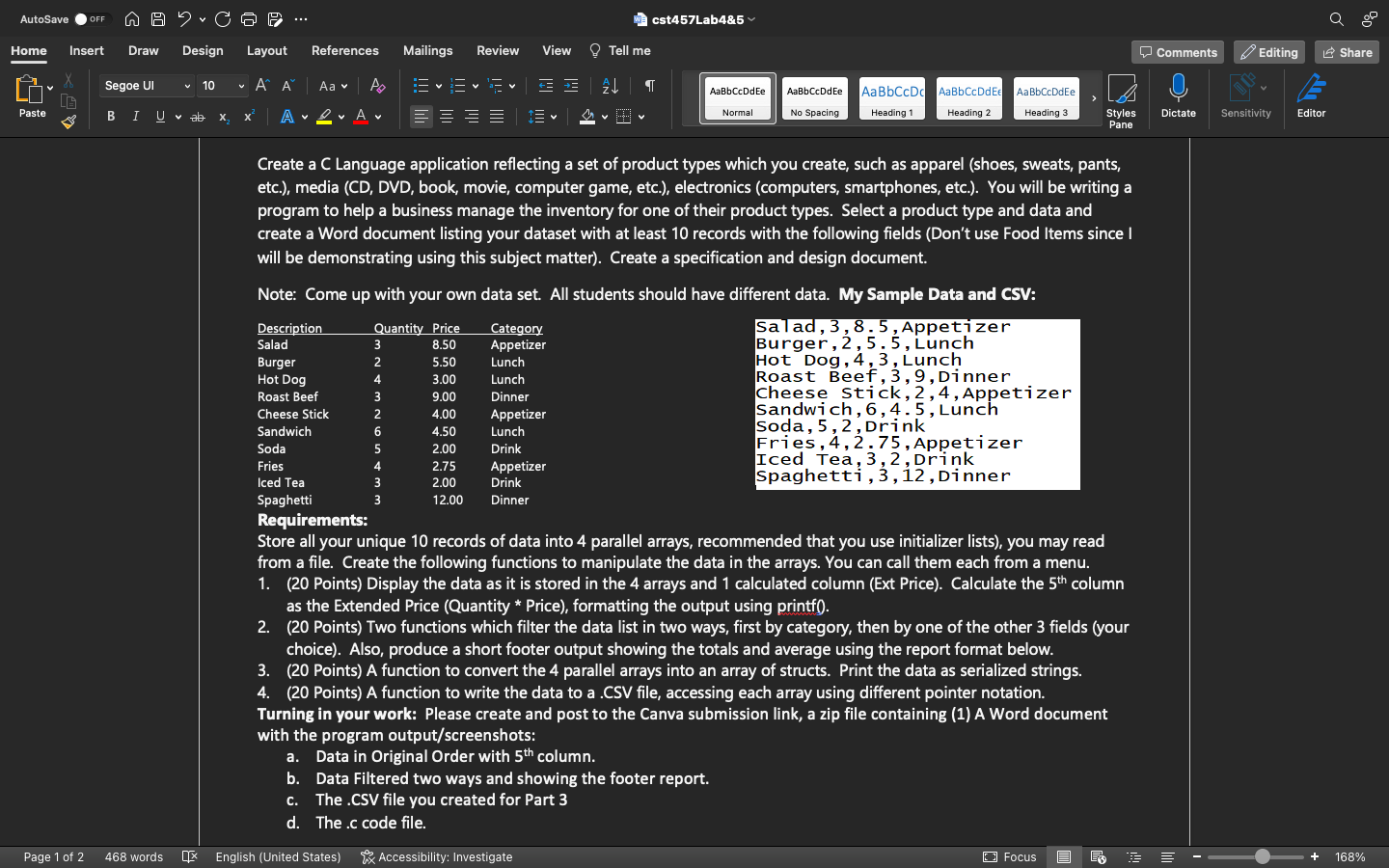 Solved cst457Lab485 Home Insert Draw Design Layout | Chegg.com