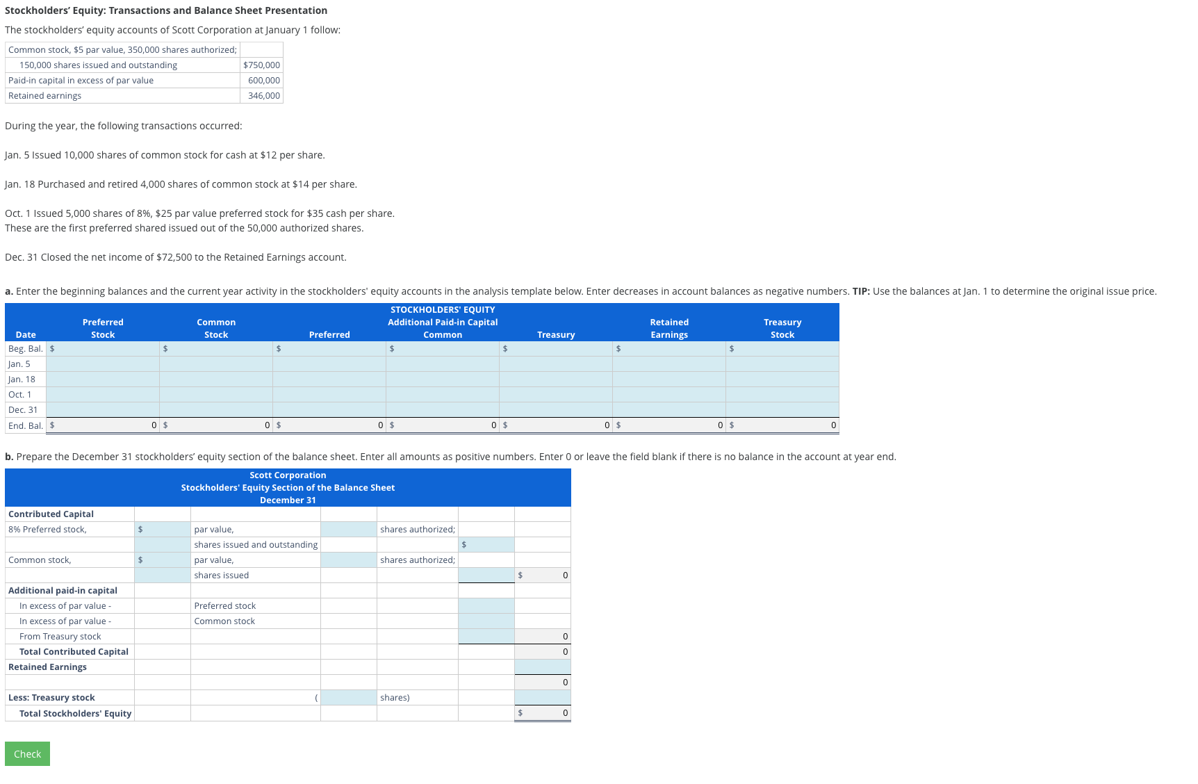 Solved Stockholders' Equity: Transactions and Balance Sheet | Chegg.com