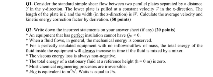 Solved Q1. Consider the standard simple shear flow between | Chegg.com