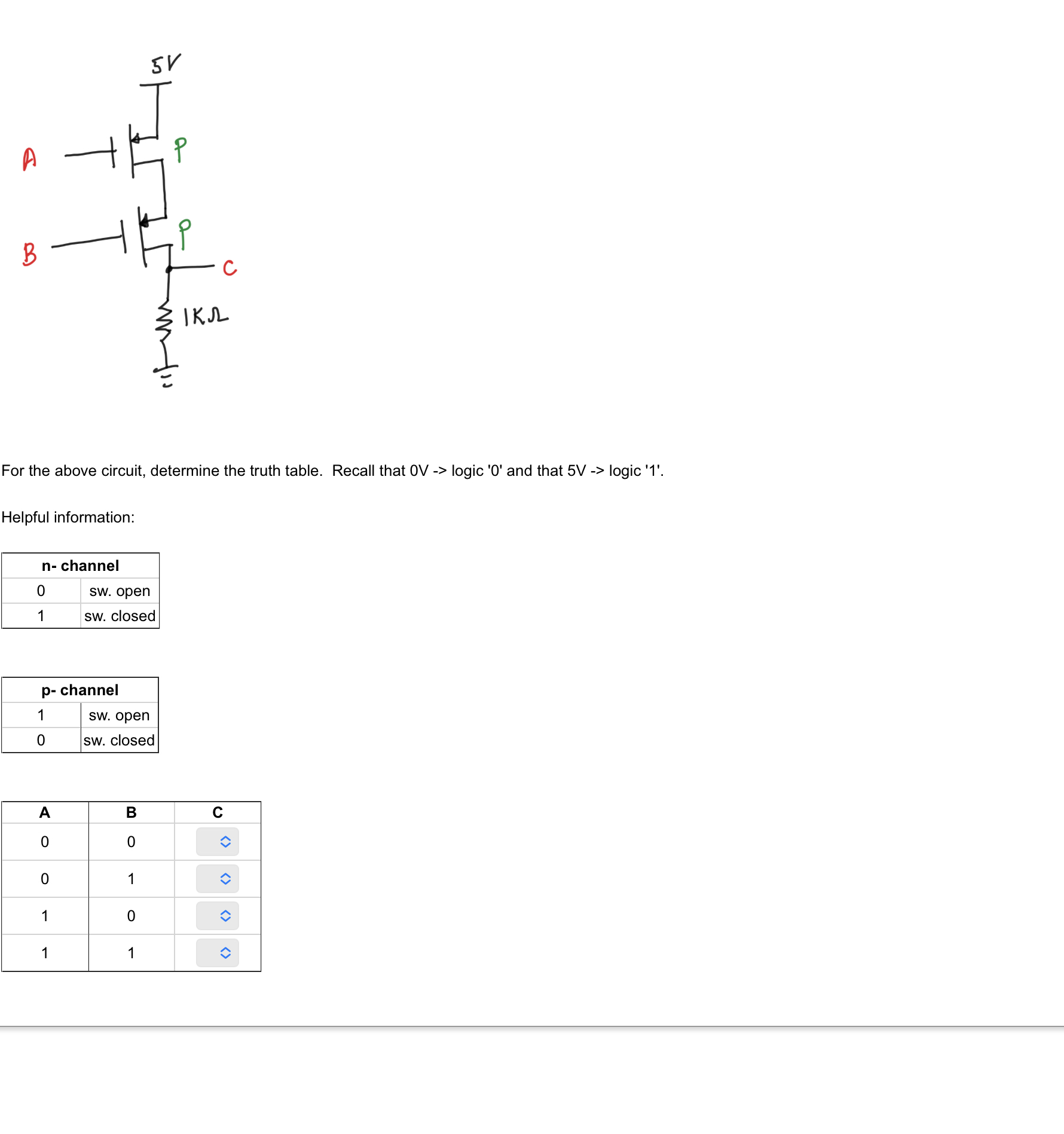 Solved For the above circuit, determine the truth table. | Chegg.com