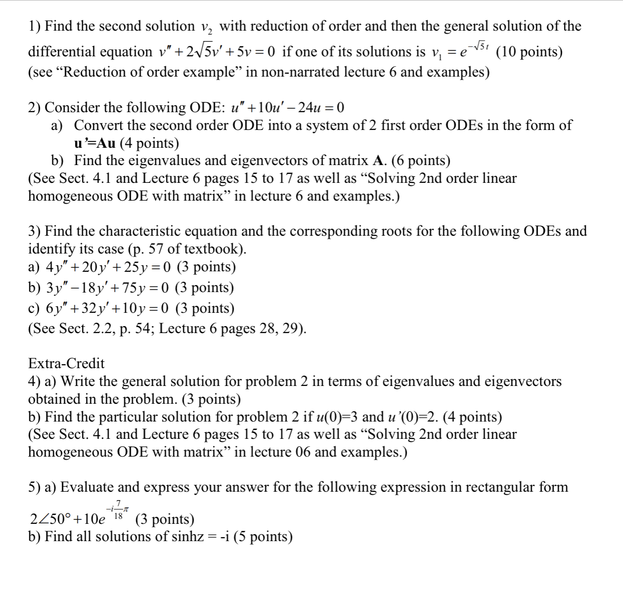 Solved 1) Find the second solution v2 with reduction of | Chegg.com