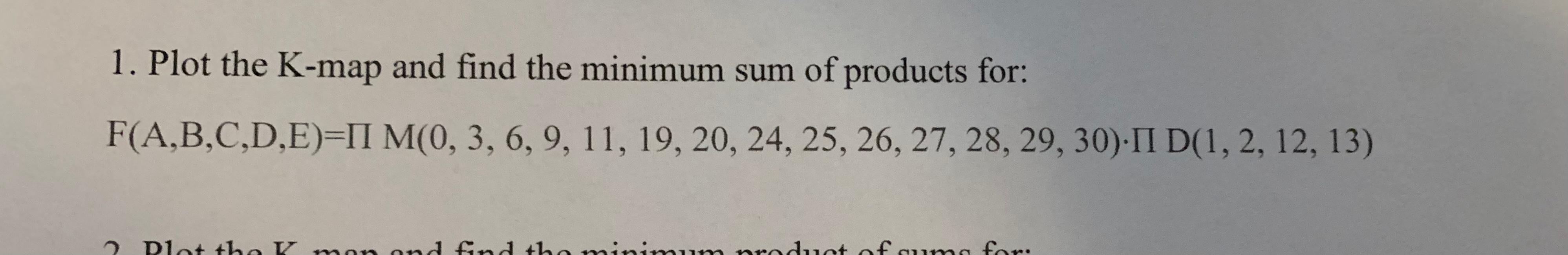 Solved 1. Plot the K-map and find the minimum sum of | Chegg.com