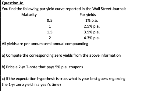 Solved Question A:You find the following par yield curve | Chegg.com