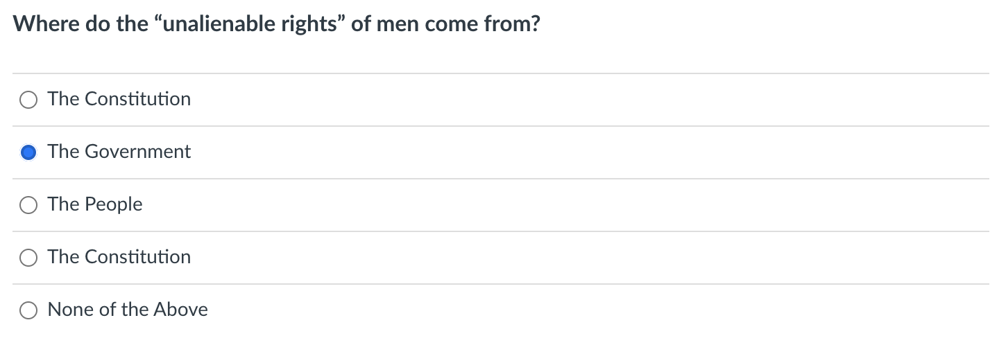 Solved Where do the "unalienable rights" of men come from? | Chegg.com