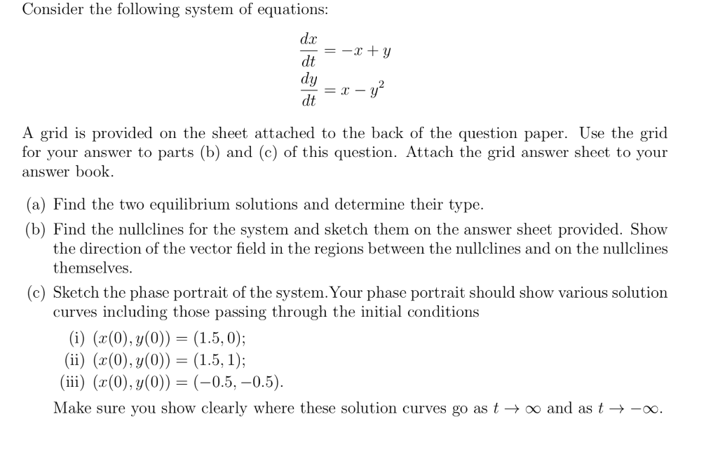 Solved Consider the following system of equations: da =-x+ y | Chegg.com