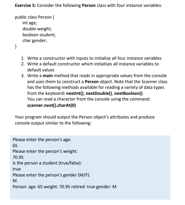 Solved Exercise 5: Consider the following Person class with | Chegg.com