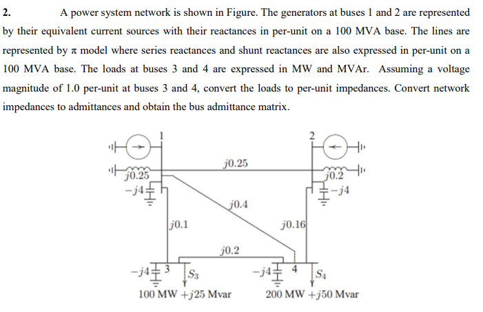 Solved 2. A power system network is shown in Figure. The | Chegg.com