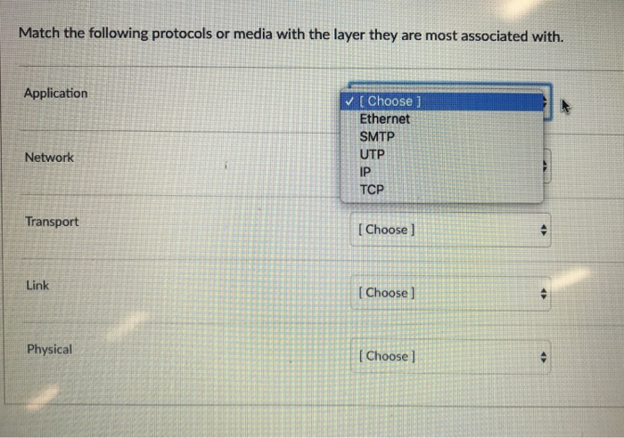 Solved Match the following protocols or media with the layer | Chegg.com