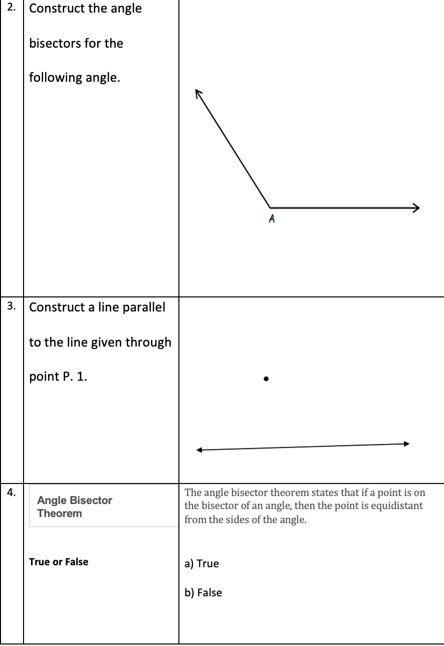 Solved 2. Construct the angle bisectors for the following | Chegg.com