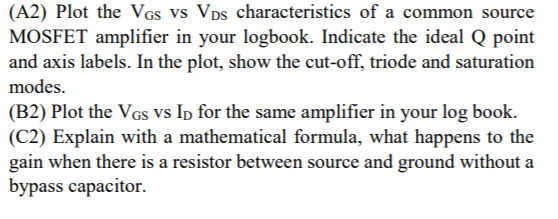 Solved (A2) Plot the VGs vs VDs characteristics of a common | Chegg.com