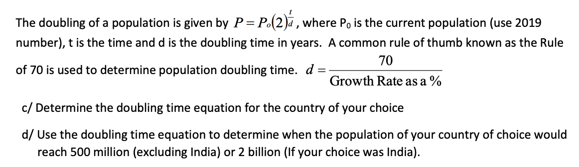 Solved The doubling of a population is given by P= P.(2)á, | Chegg.com