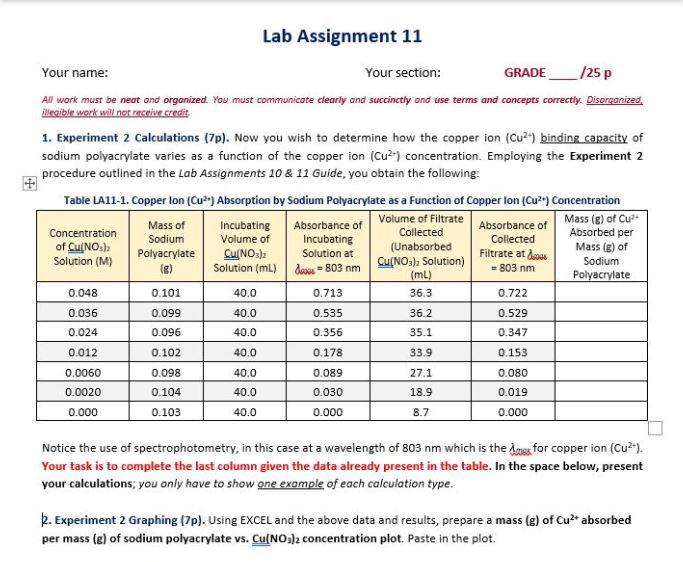 Lab Assignment 11 Your name: Your section: GRADE /25 | Chegg.com