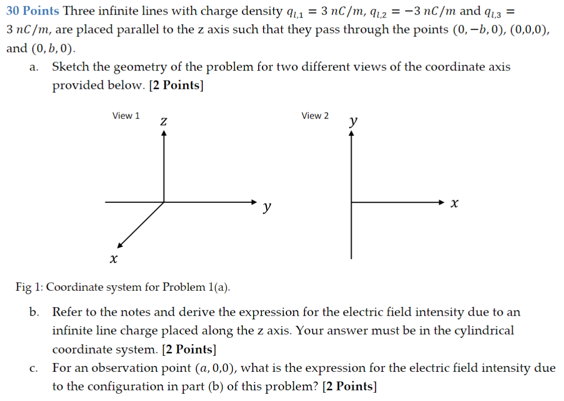 Solved 30 Points Three infinite lines with charge density | Chegg.com