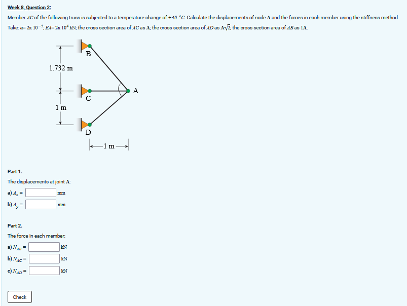 Solved Week 8, ﻿Question 2:Member AC ﻿of the following truss | Chegg.com