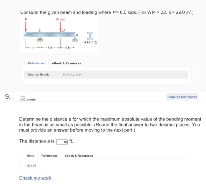 Solved Consider the given beam and loading where P- 6.5 | Chegg.com