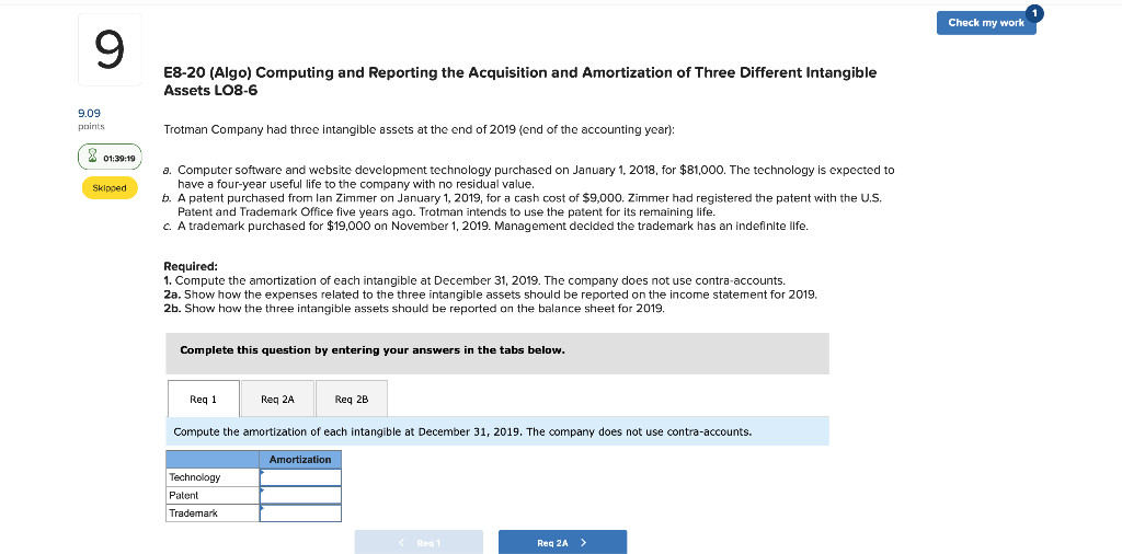 Solved Check my work 9 E8-20 (Algo) Computing and Reporting | Chegg.com