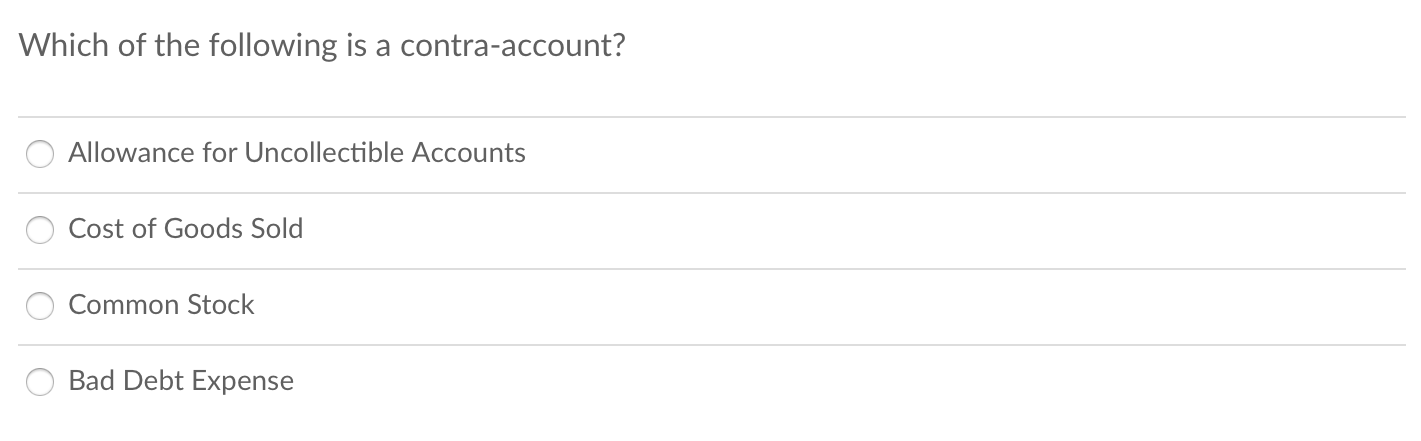 Solved Which of the following is a contra-account? Allowance | Chegg.com
