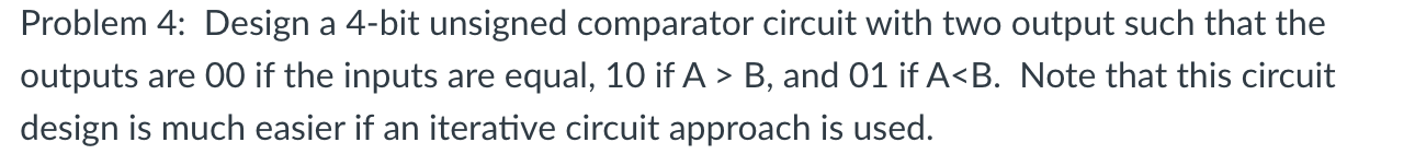 Solved Problem 4: Design a 4-bit unsigned comparator circuit | Chegg.com