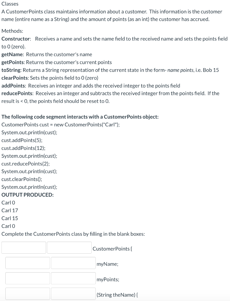 Solved Classes A Customer Points class maintains information | Chegg.com