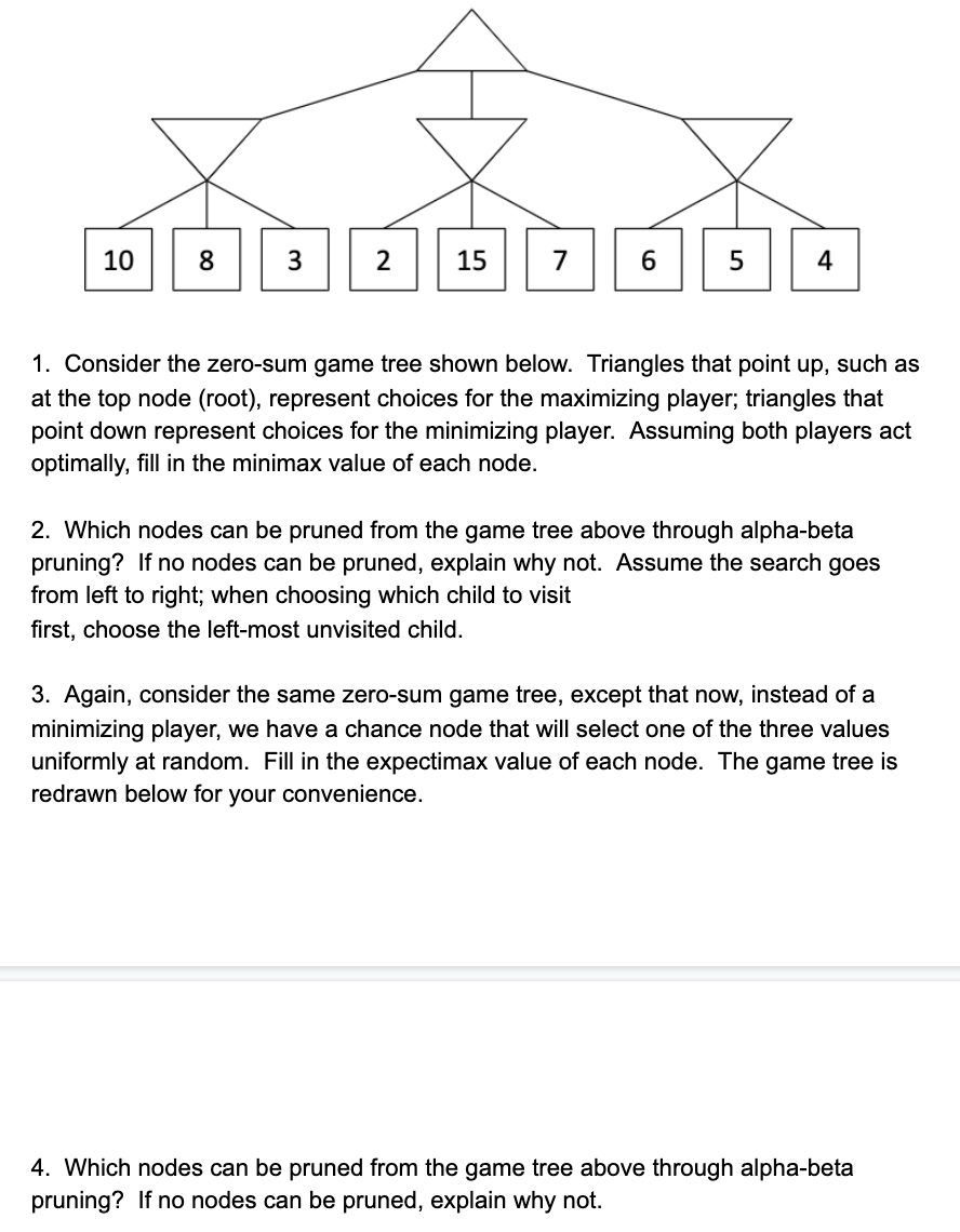 10 15 1. Consider the zero-sum game tree shown below. | Chegg.com