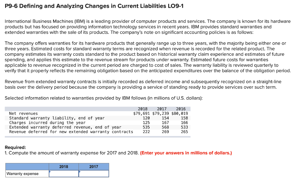 P9-6 Defining and Analyzing Changes in Current | Chegg.com