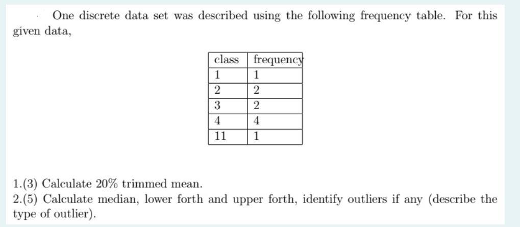 Solved One discrete data set was described using the | Chegg.com